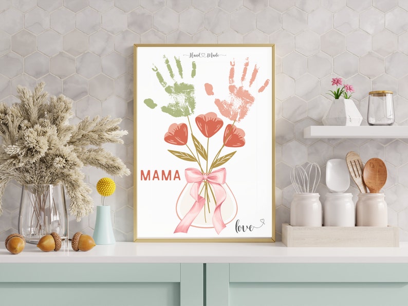 Mother's Day Flower Handprint Craft Art, Flower Handprint Art, Child ...