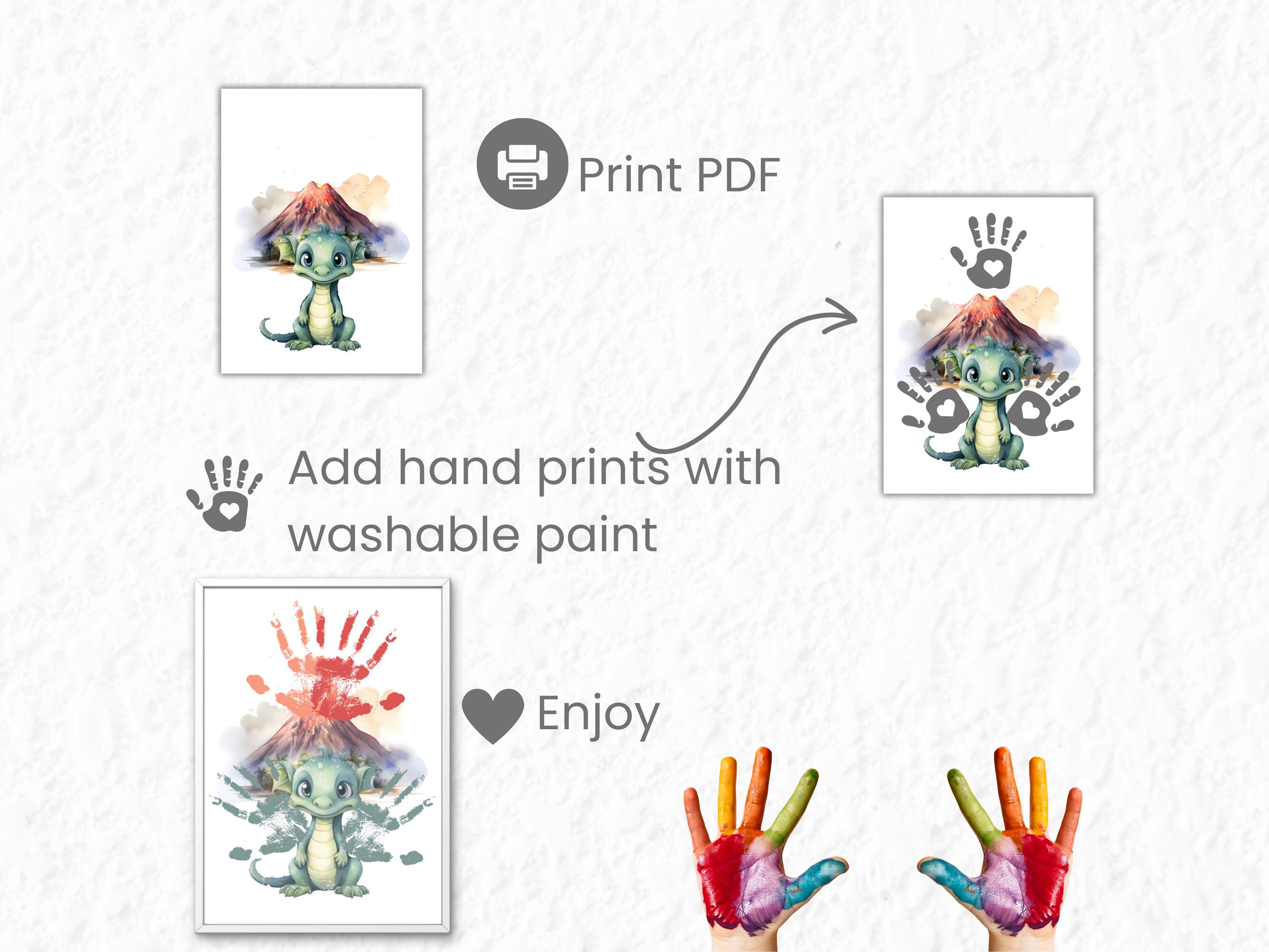 Baby Dragon Handprint Art Print, Handprint Craft Art, Child Handprint ...