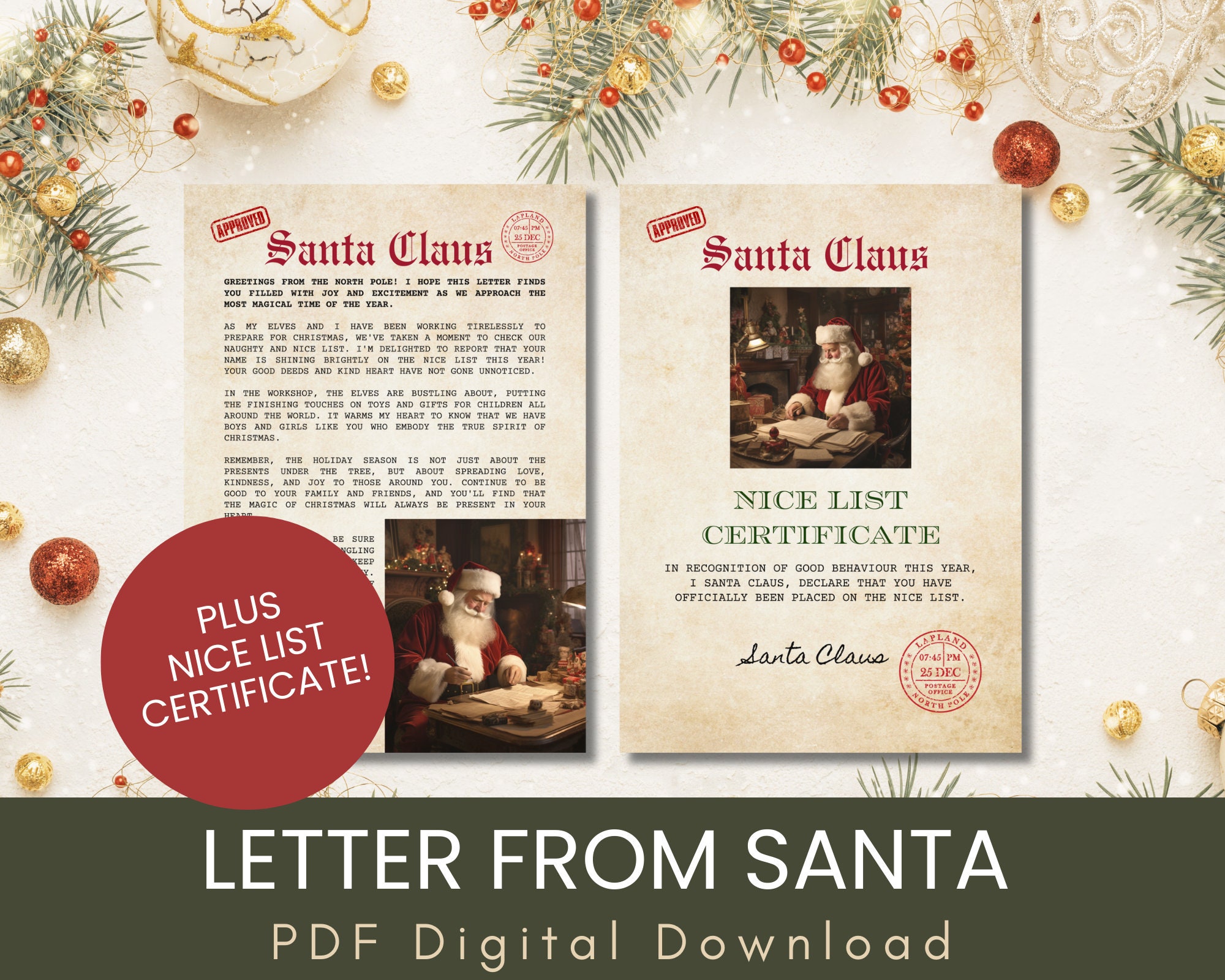 Letter From Santa Nice List Certificate Vintage Letter From Santa ...