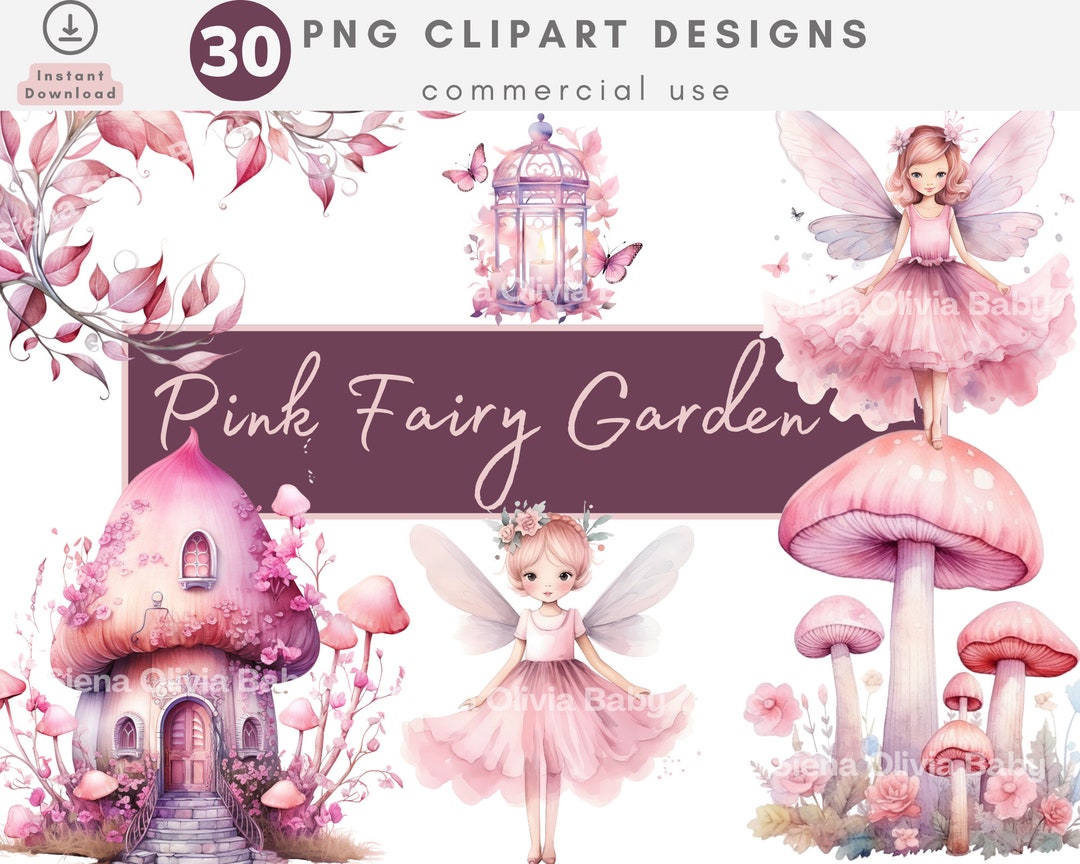 Pink Fairy Garden Clipart Fairy Clipart Fairy Nursery Watercolor Pink ...