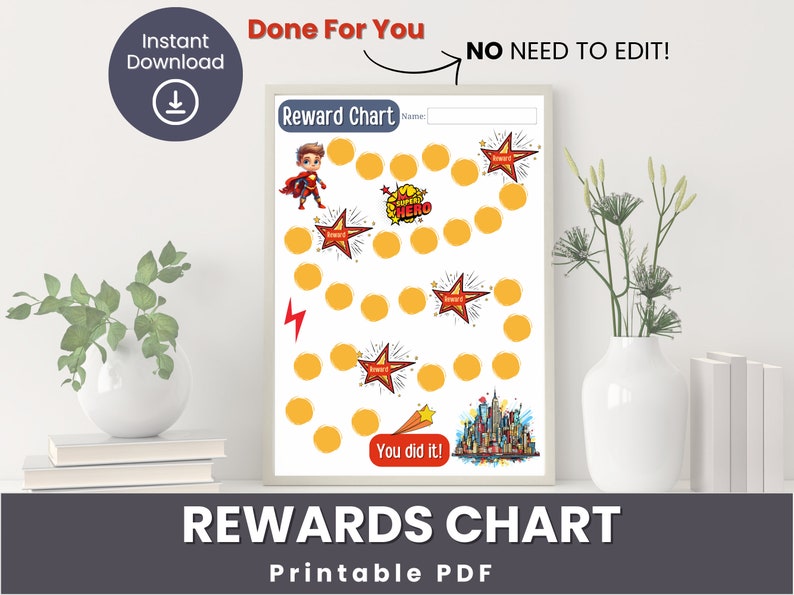 Superhero Reward Chart, Potty Training Chart, Kids Chore Chart, Toddler ...