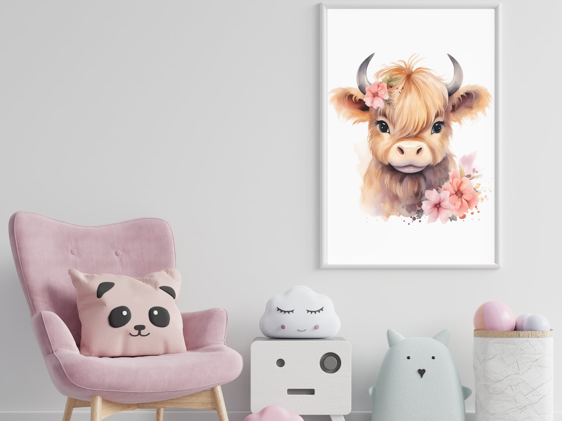 Highland Cow Nursery Wall Art Poster, Highland Cow Nursery Decor, Girls ...