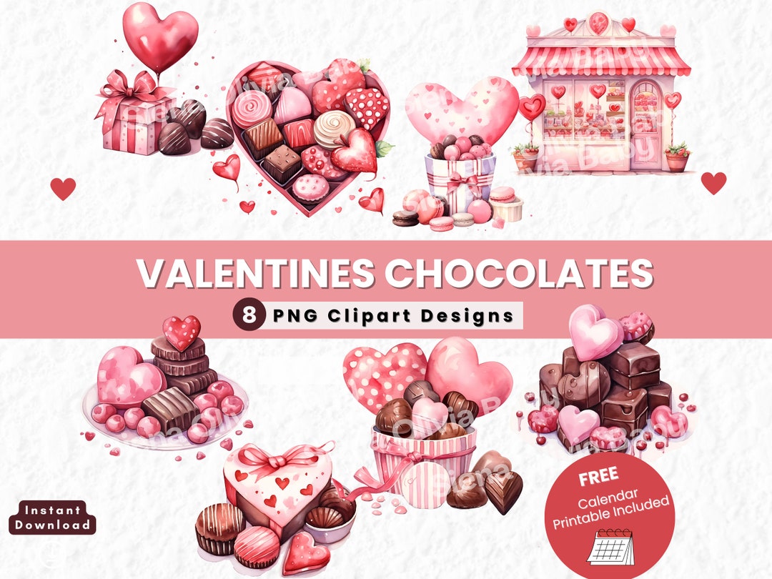 Valentines Chocolates Clipart Bundle PNG Watercolor Valentines Candy ...