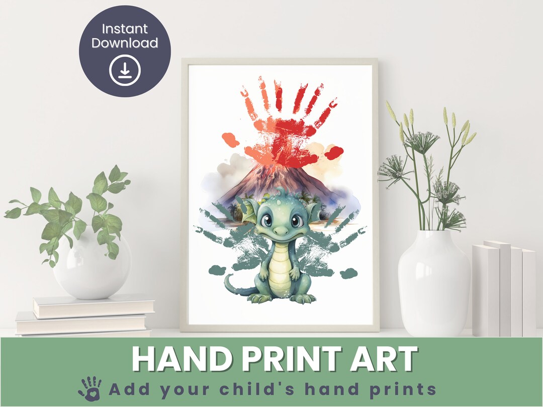 Baby Dragon Handprint Art Print, Handprint Craft Art, Child Handprint ...