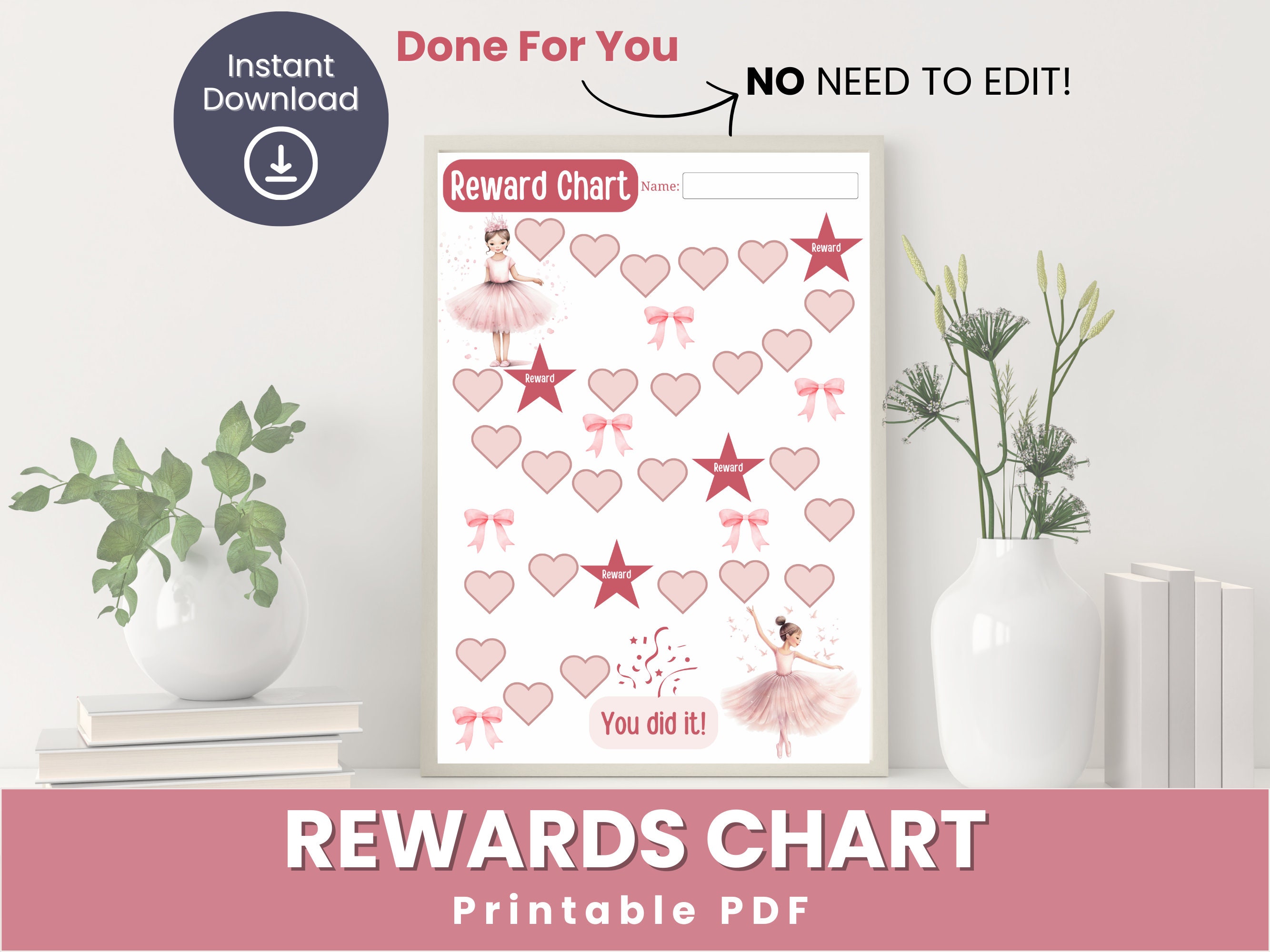 Ballerina Reward Chart, Potty Training Chart, Kids Chore Chart, Toddler ...