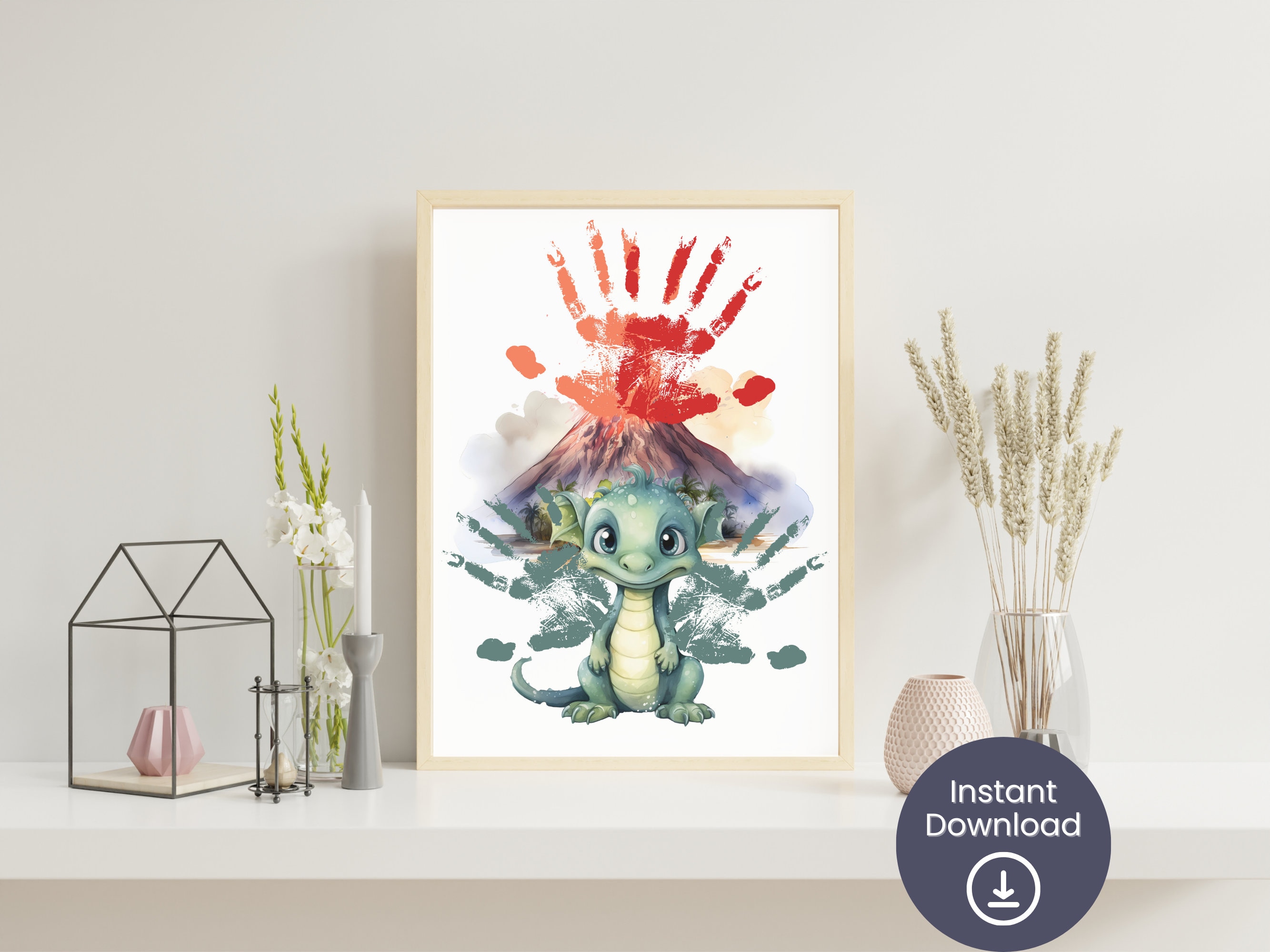 Baby Dragon Handprint Art Print, Handprint Craft Art, Child Handprint ...
