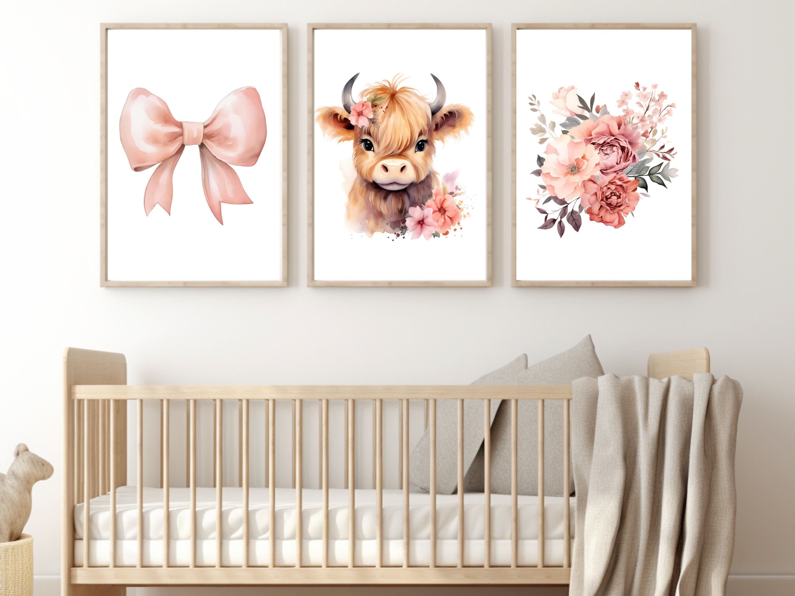 Highland Cow Nursery Wall Art Poster, Highland Cow Nursery Decor, Girls ...