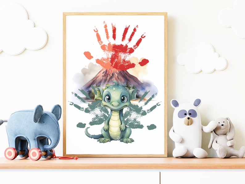 Baby Dragon Handprint Art Print, Handprint Craft Art, Child Handprint ...