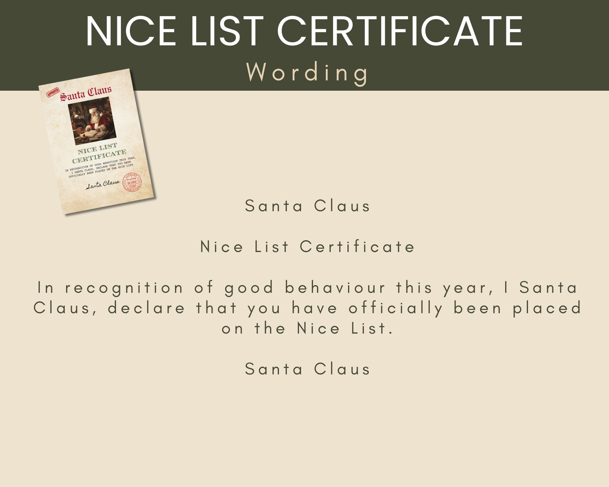 Letter From Santa Nice List Certificate Vintage Letter From Santa ...