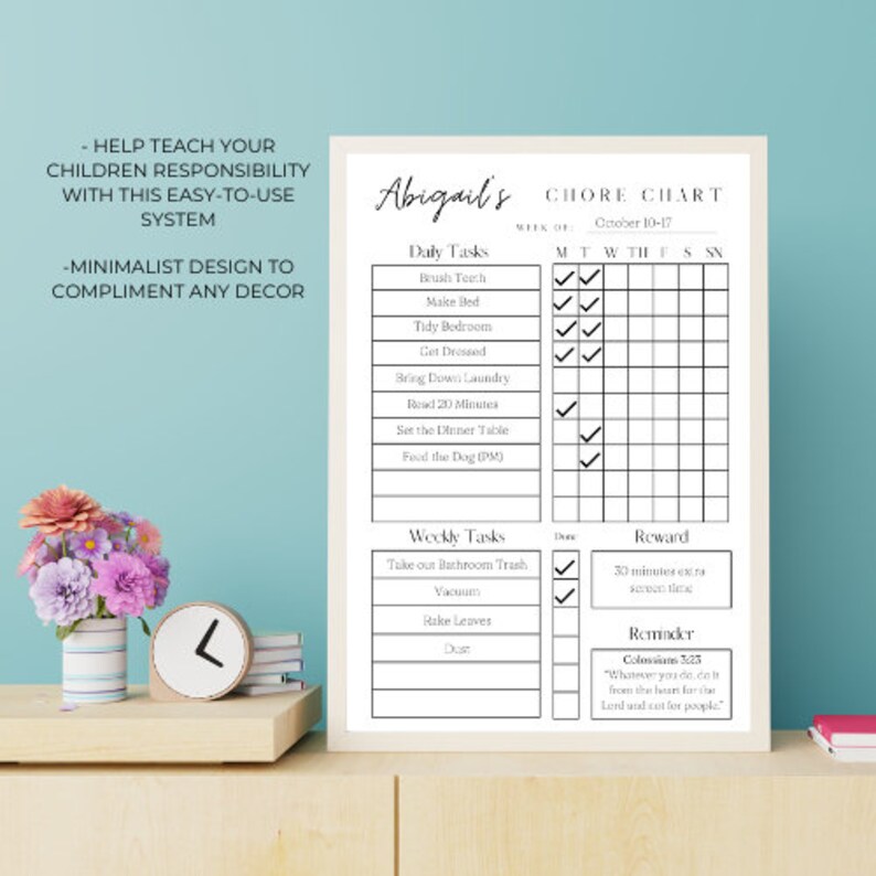 Kid's Chore Chart Template Canva, Chore Calendar, Printable, House ...