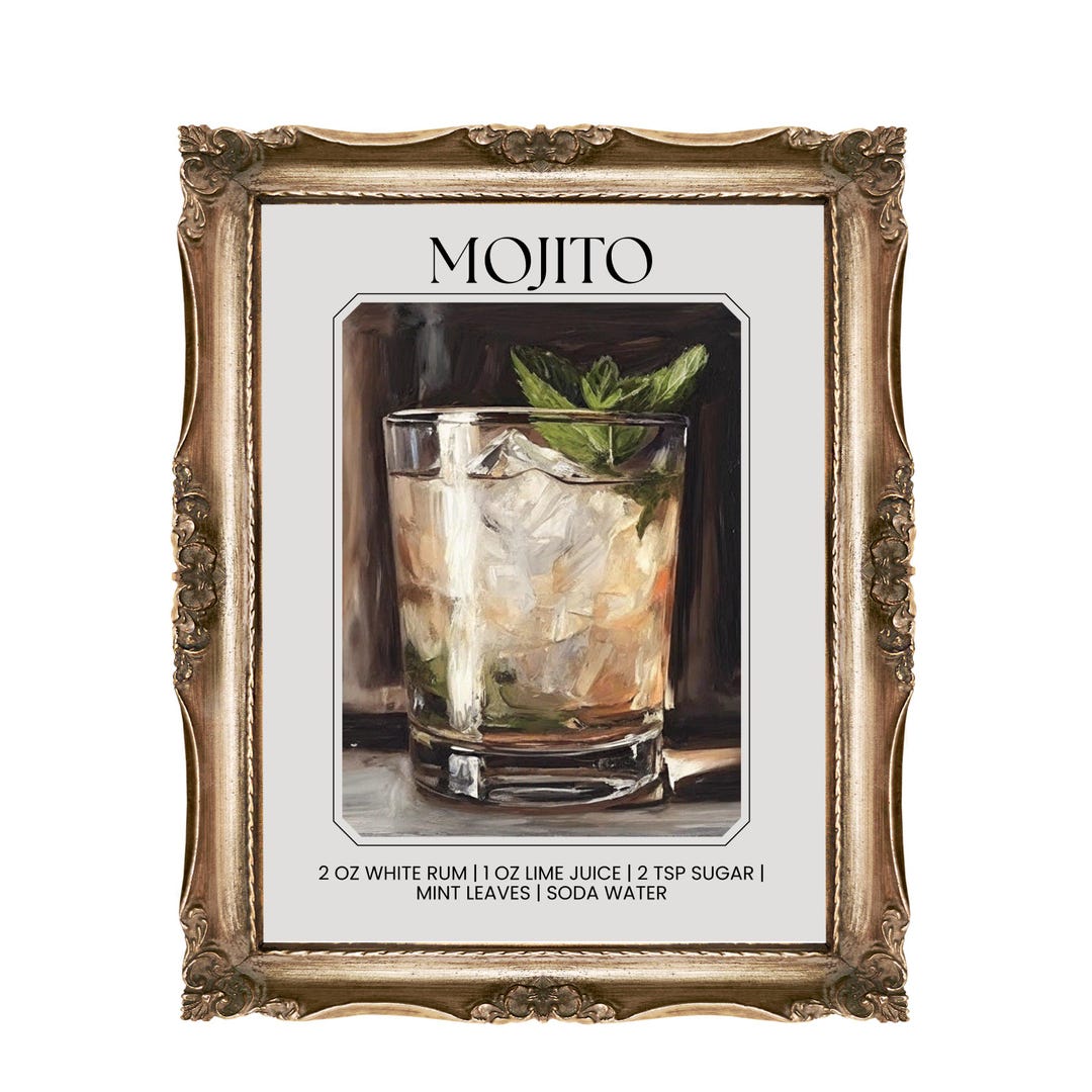 Mojito Printable Cocktail Recipe Art, Kitchen Wall Decor, Bar Cart Art ...
