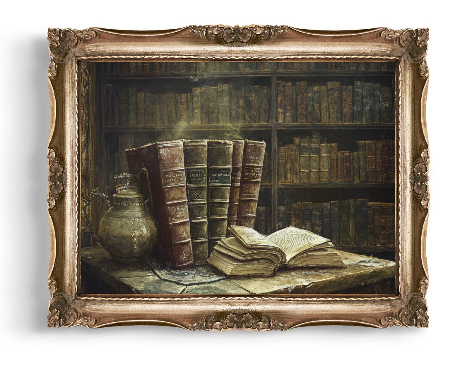 Library Books Wall Art Digital Download, Vintage Bookshelf Print ...