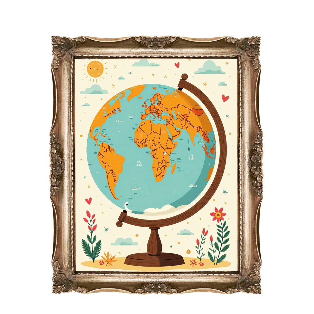 World Globe Printable Wall Art for Kids or Nurseries, Educational ...
