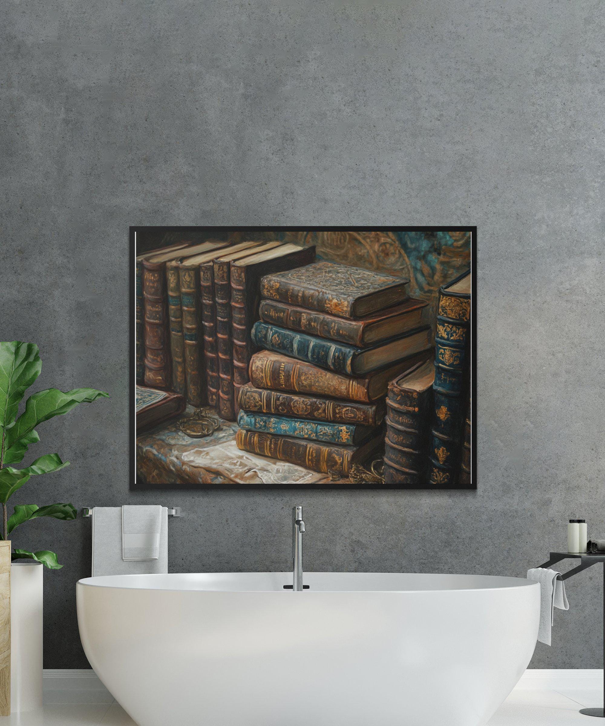 Antique Books Wall Art Digital Download, Stacked Books Print, Vintage ...