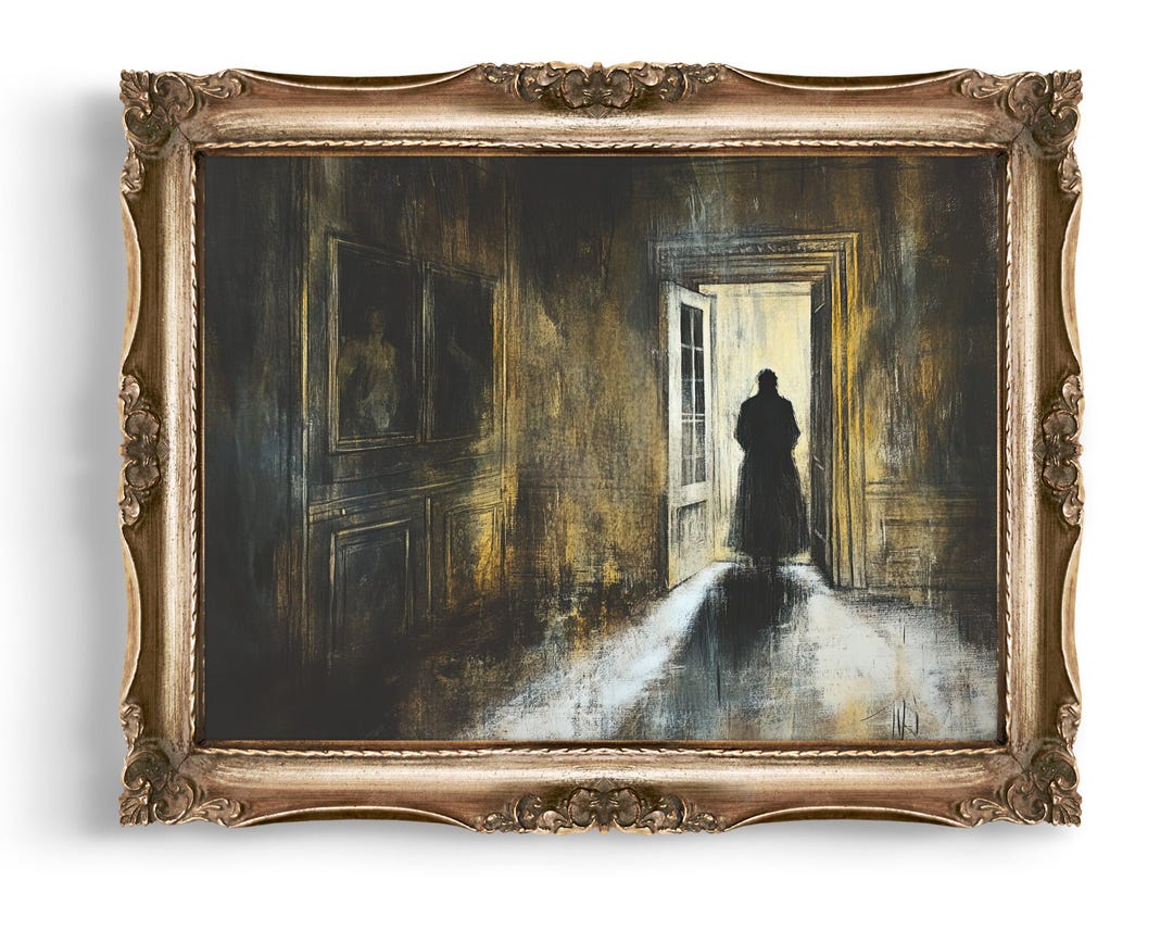Vintage Creepy Wall Art, Dark Hallway Print, Spooky Shadow Figure ...