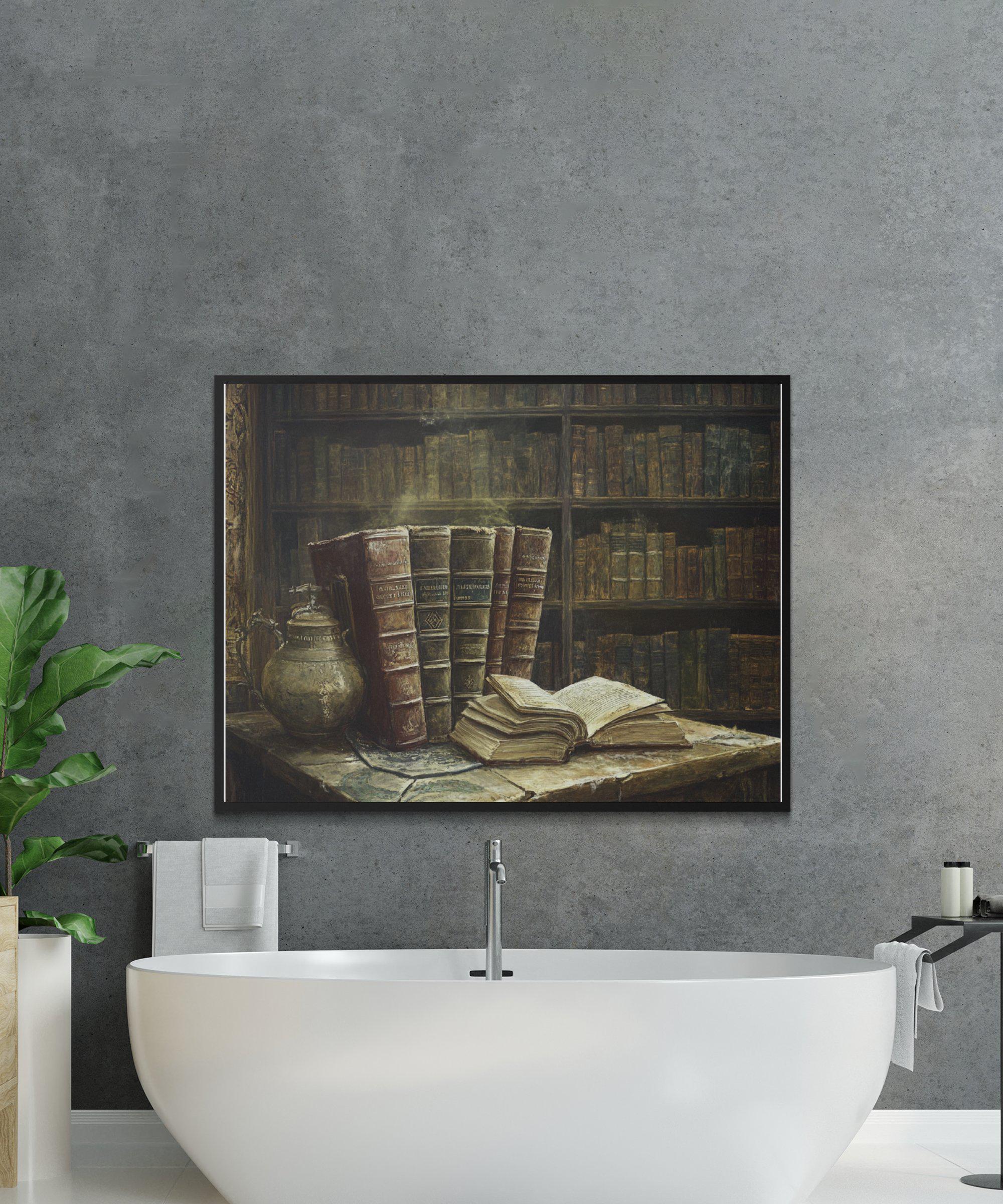 Library Books Wall Art Digital Download, Vintage Bookshelf Print ...