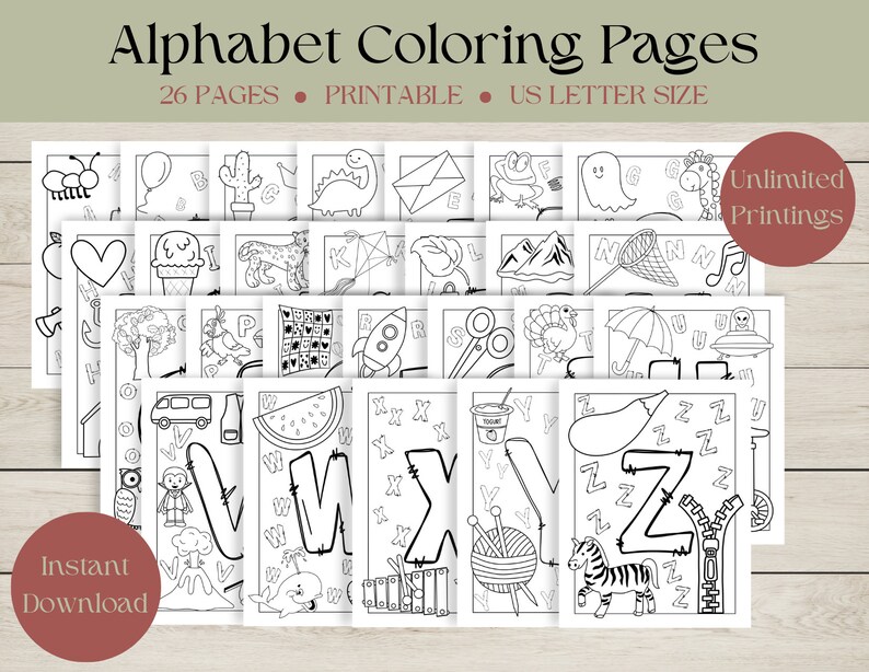 ABC Coloring Pages: 26 Alphabet Doodles (printable PDF) - Etsy