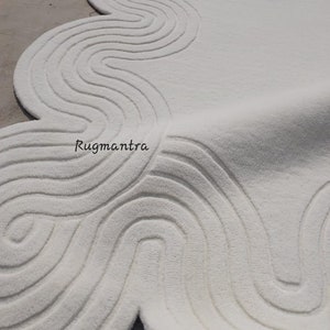 Modern Handmade 12x18 Fine Ivory Curve Embossed Cut Tufted Area Rug for ...