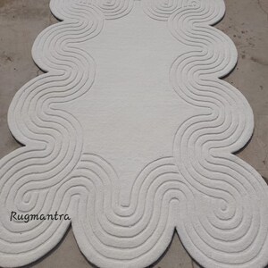 Modern Handmade 12x18 Fine Ivory Curve Embossed Cut Tufted Area Rug for ...