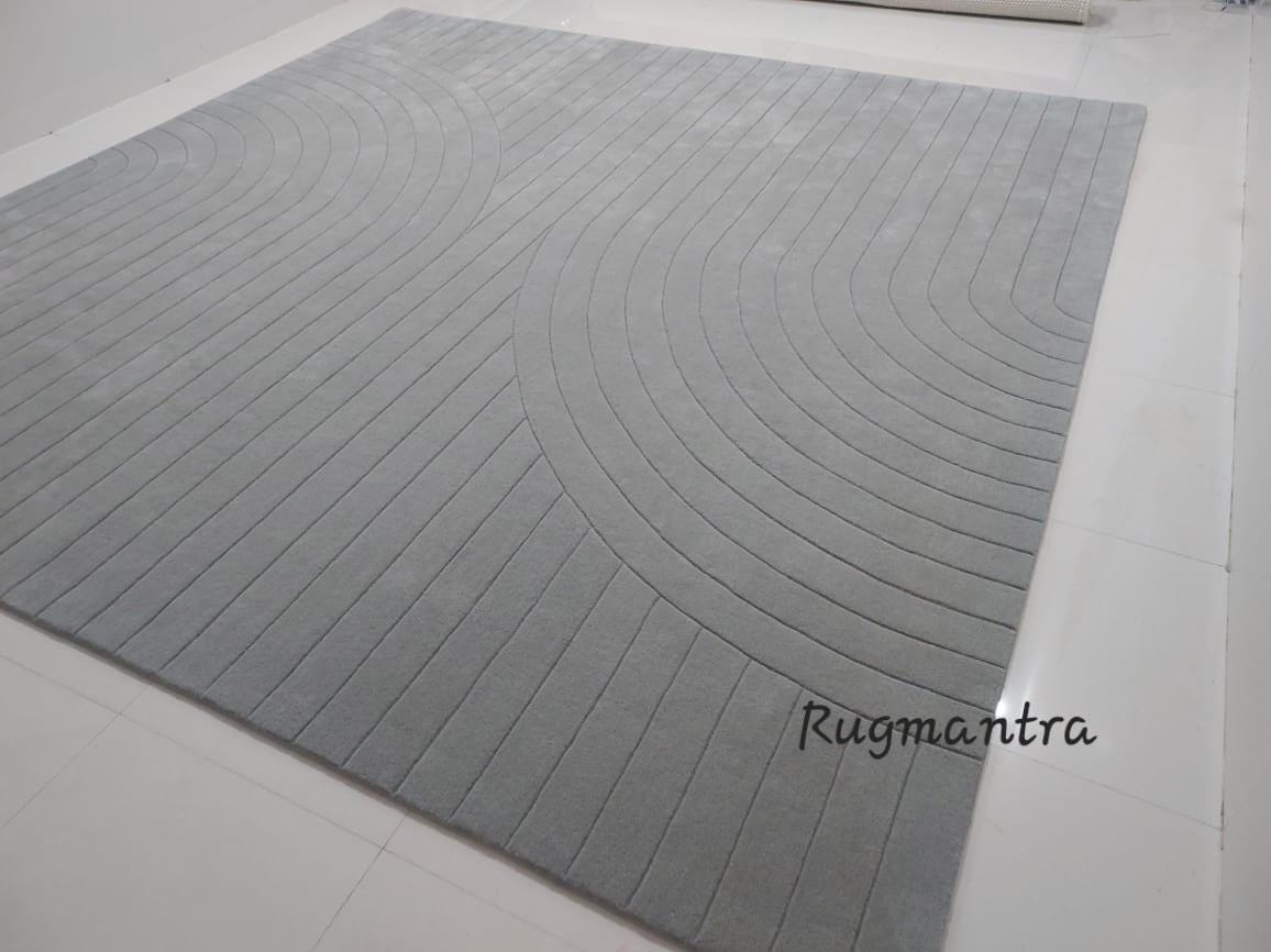 Modern Handmade 12x18 Fine Ivory Curve Embossed Cut Tufted Area Rug for ...