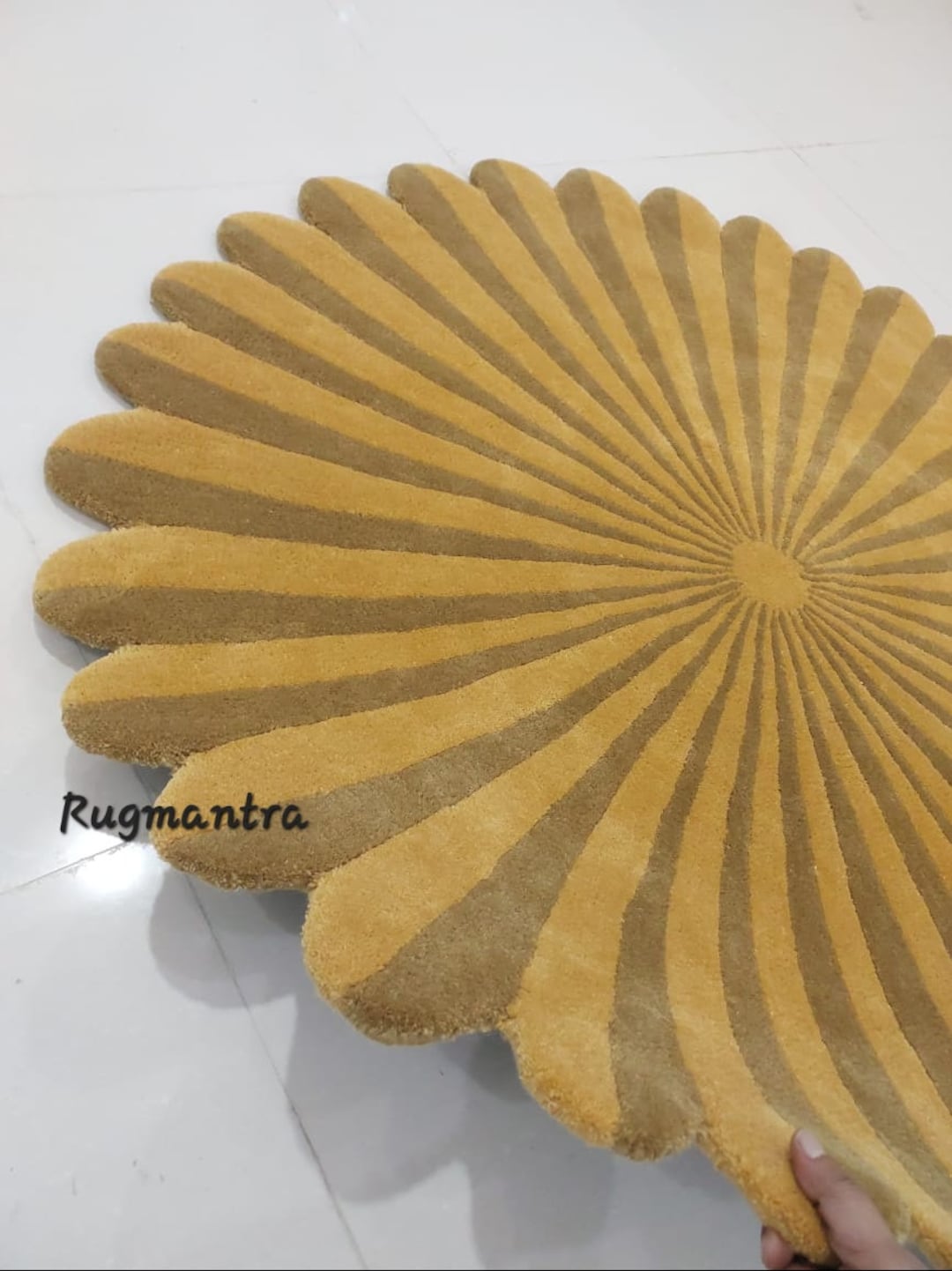 Round Fan Shape Tufted Rug, Gold, Dual Shade, 9x9,hand-tufted 100% Wool ...