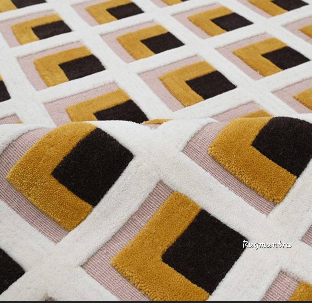 Premium Quality Modern Abstract Bold Color Handmade Woolen Loop Cut ...