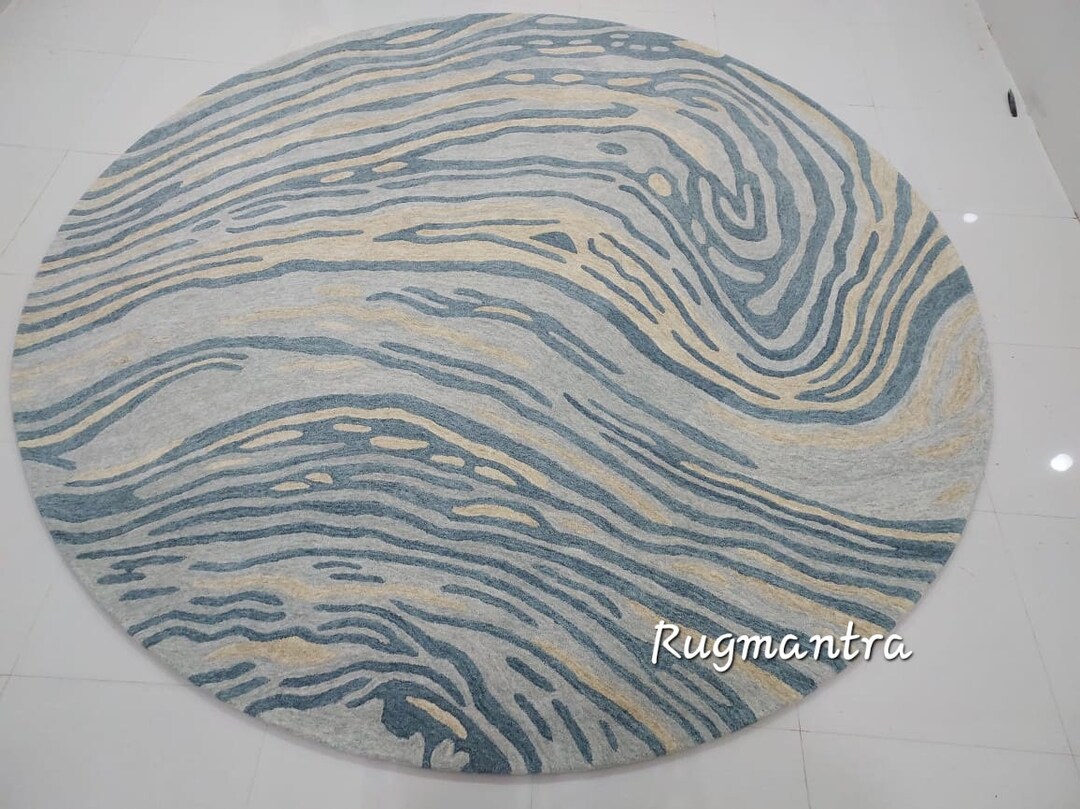 Minimalist Modern Abstract 10x10 Round Shape Planet Wool Rug Hand ...