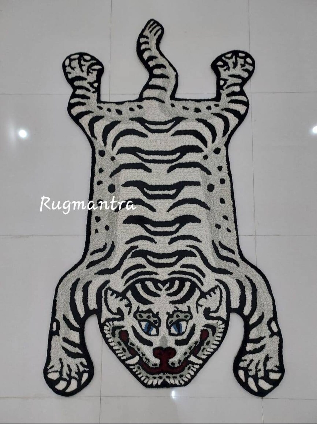 Handmade Tufted Tibetan White Tiger Rug for Living Room Bedroom ...