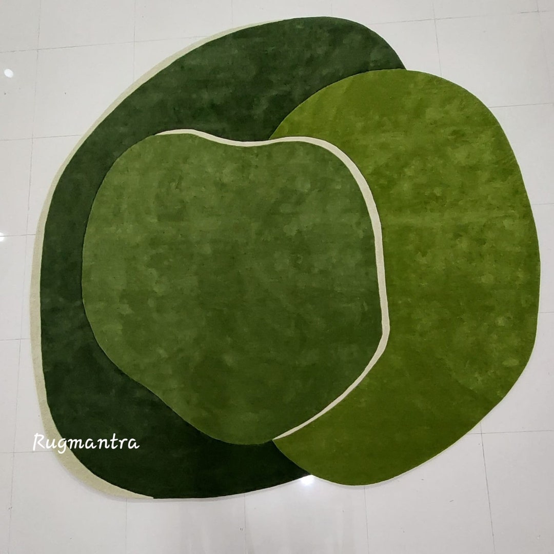 Modern Handmade 8x8 Green Brown Blue Rug Irregular Shape Tufted Area ...