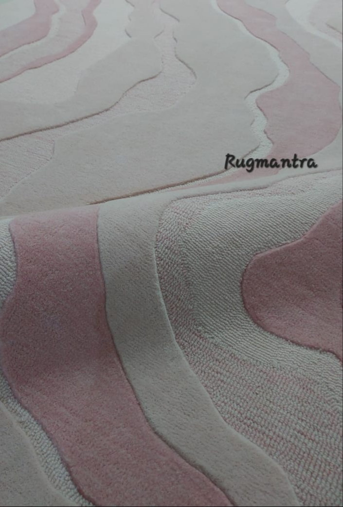 Pink/beige Color Irregular 9x12 100% Wool Rug Modern Abstract Handmade ...