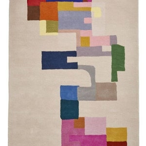 Premium Quality Modern Abstract 7x10 Vibrant Color Handmade Woolen ...