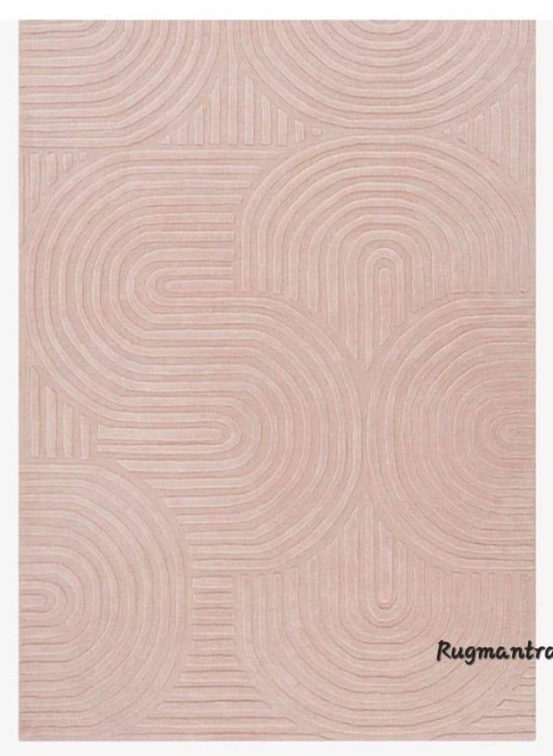 Modern Handmade Blush Pink Curve Embossed Cut Tufted Area Rug for ...
