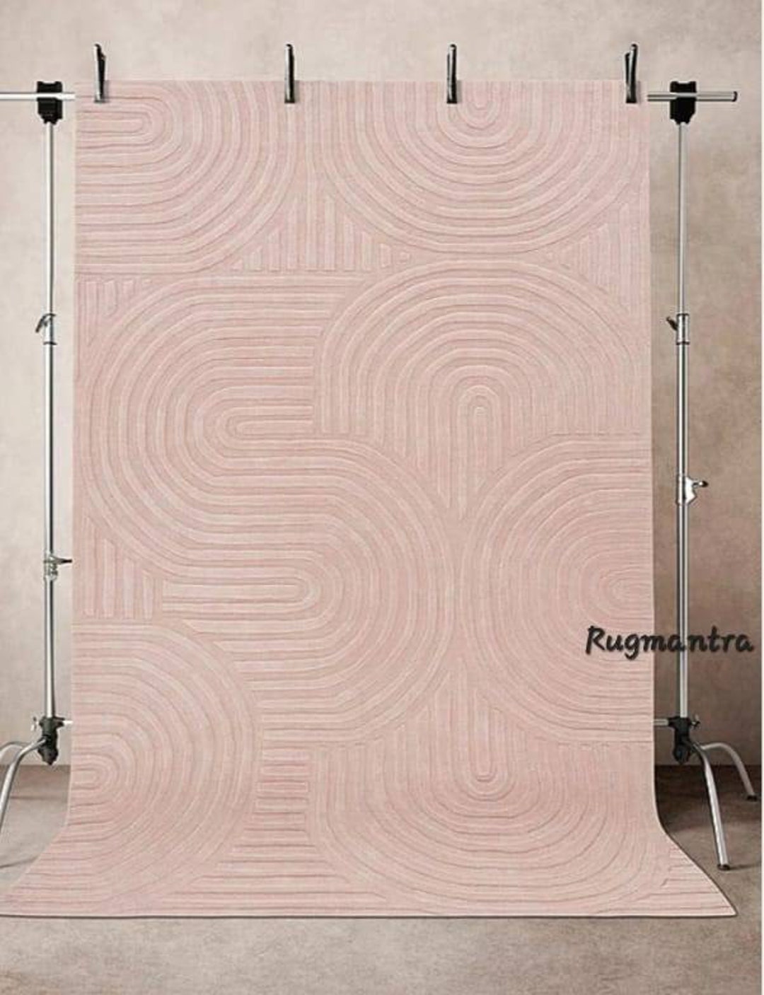 Modern Handmade Blush Pink Curve Embossed Cut Tufted Area Rug for ...