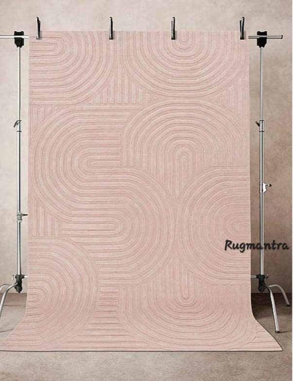 Modern Handmade Blush Pink Curve Embossed Cut Tufted Area Rug for ...