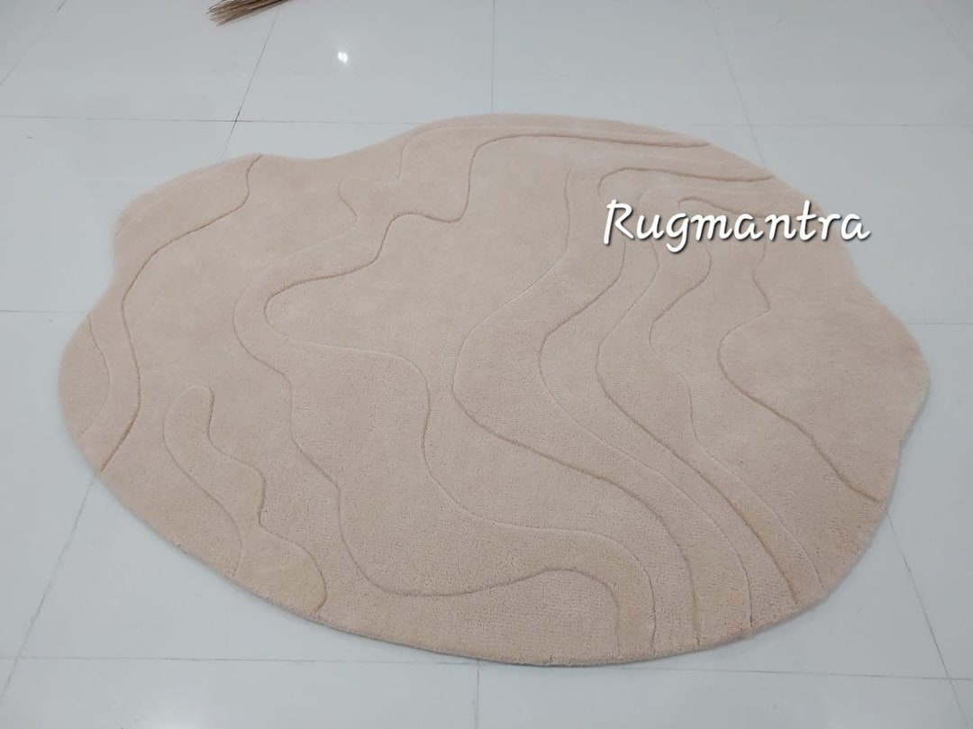 Irregular Shape 9x10 Baige Color Hand-tufted 100% Newzealand Wool Area ...