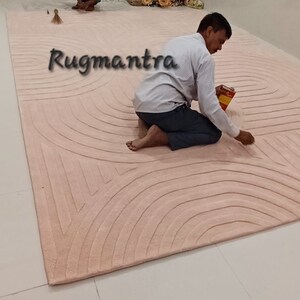 Modern Handmade Blush Pink Curve Embossed Cut Tufted Area Rug for ...
