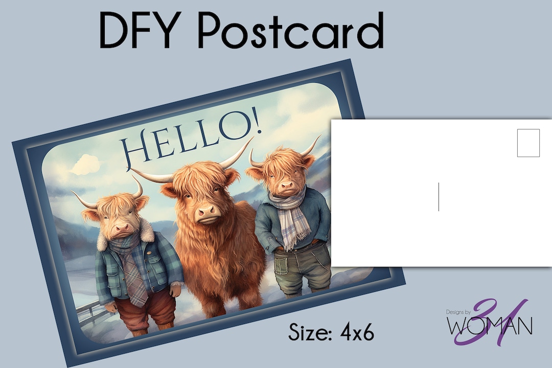 DFY Stunning Highland Cow Postcard With Unique Design Inspiration - 4x6 ...