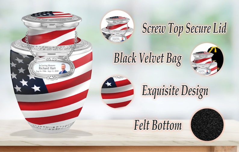 Personalized Veteran American Flag Cremation Urn, Military Funeral Urn ...