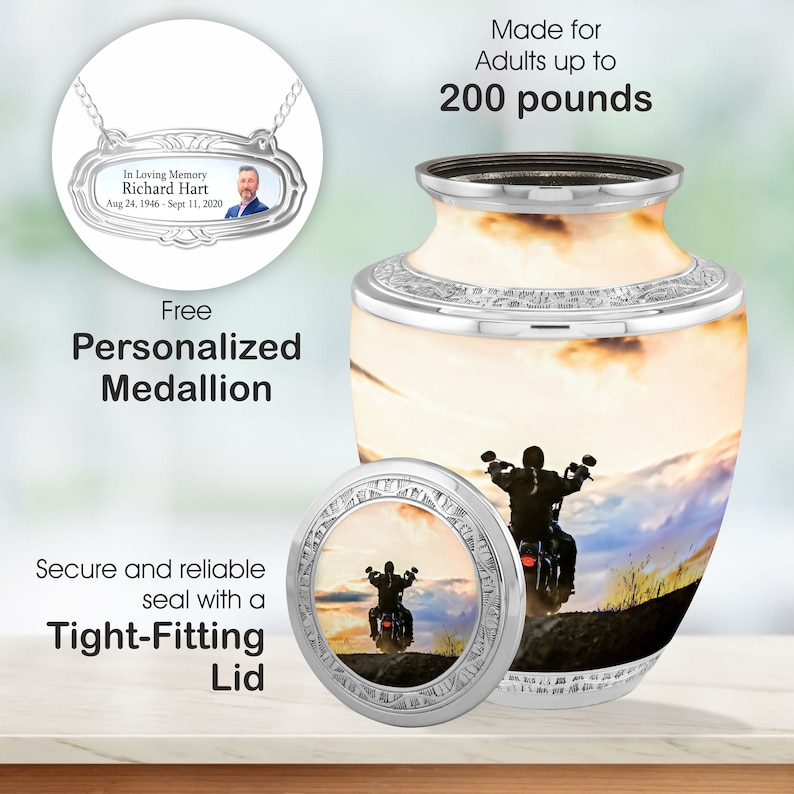 Personalized Biker Cremation Urn With Photo Medallion - Etsy
