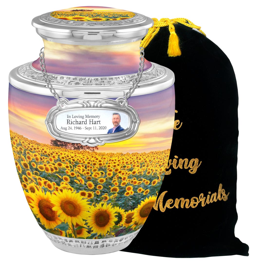 Personalized Sunflower Cremation Urn for Ashes, Adult Size, Photo ...