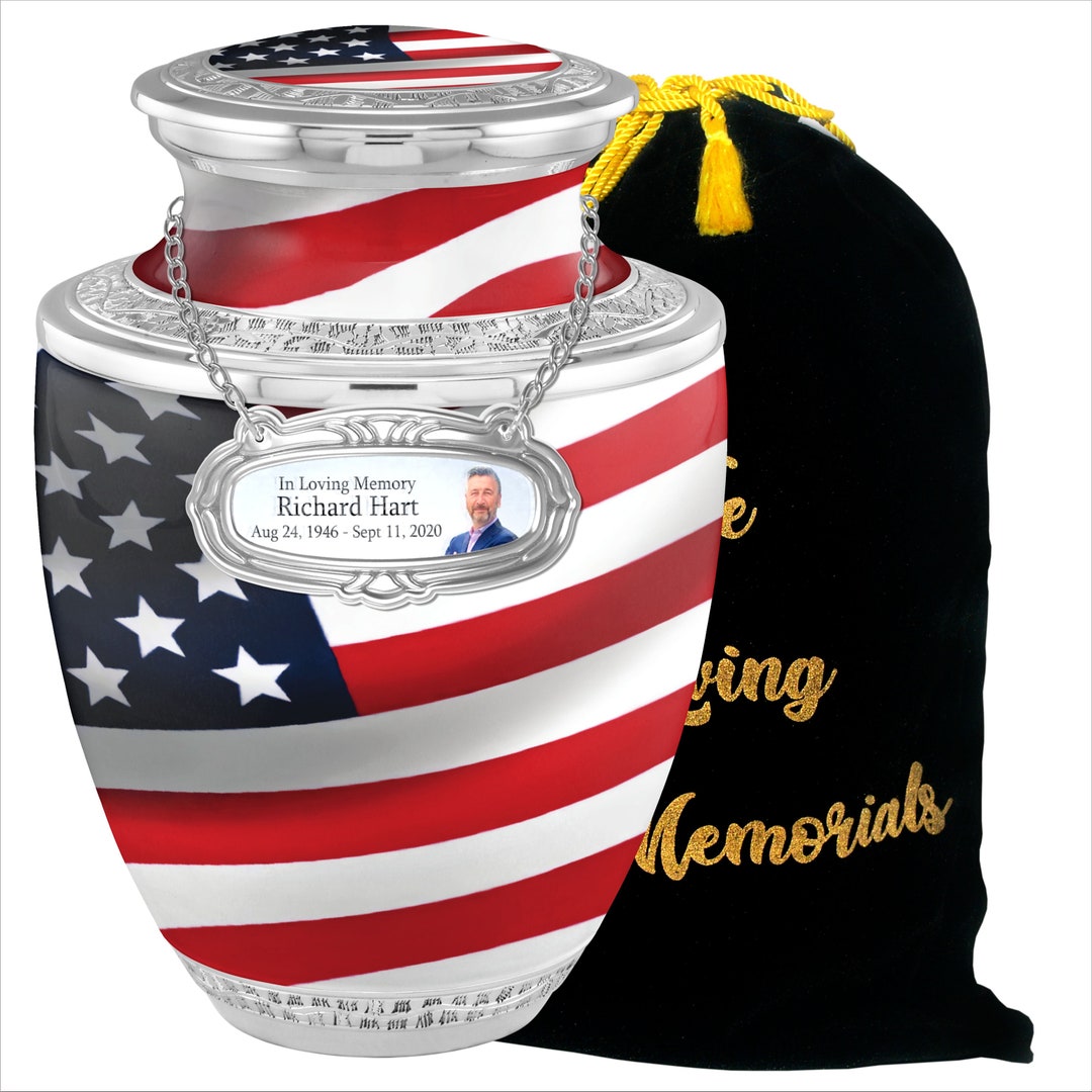 Personalized Veteran American Flag Cremation Urn, Military Funeral Urn ...