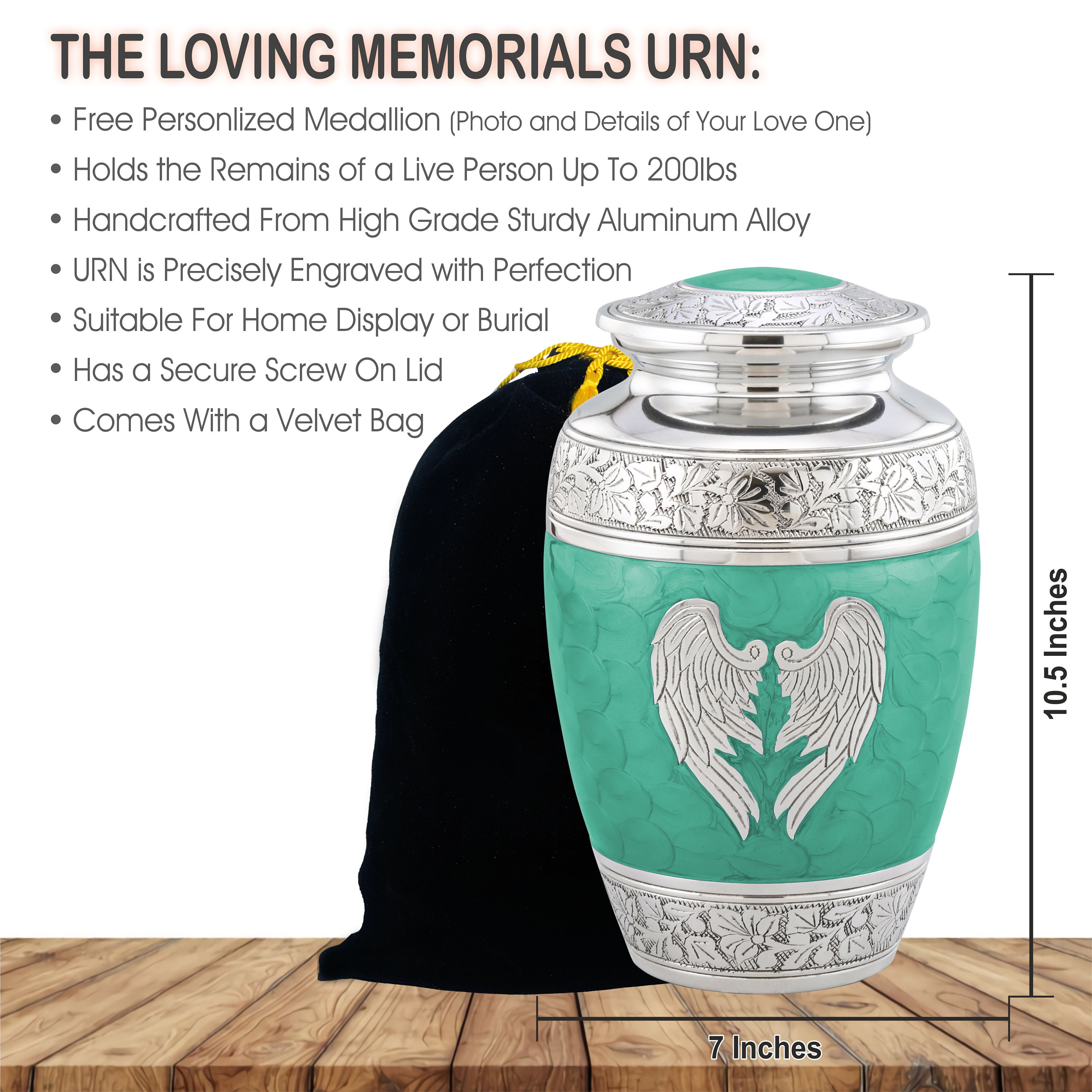 Personalized Teal Angel Wings Urns for Human Ashes, Urns for Ashes Full ...