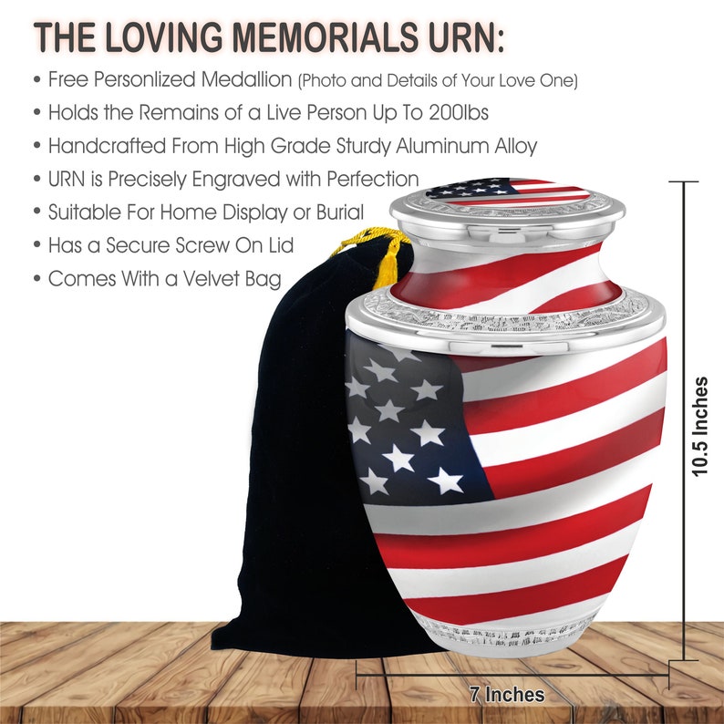 Personalized Veteran American Flag Cremation Urn, Military Funeral Urn ...