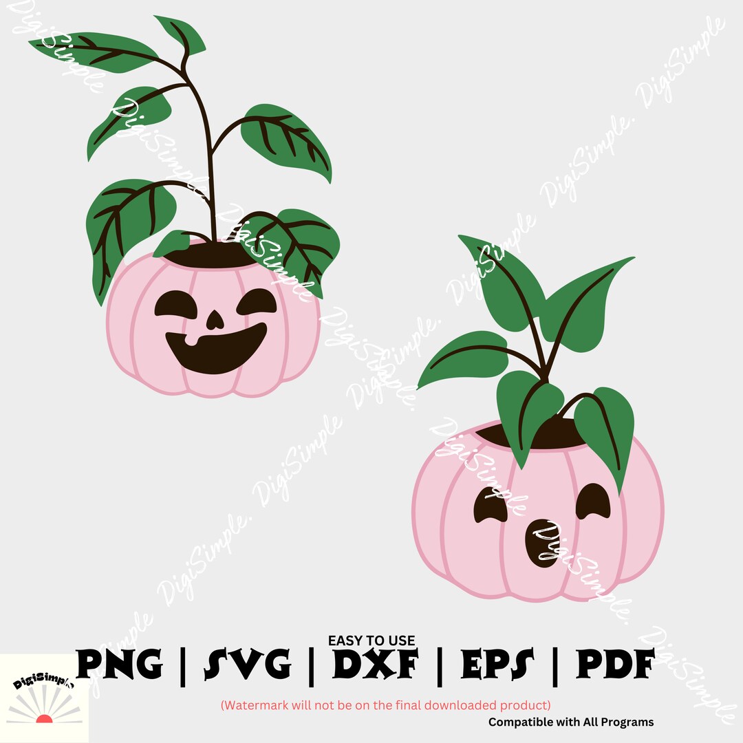 Fall Vibes Cute Pink Pumpkin SVG PNG Set of Two Ready to - Etsy