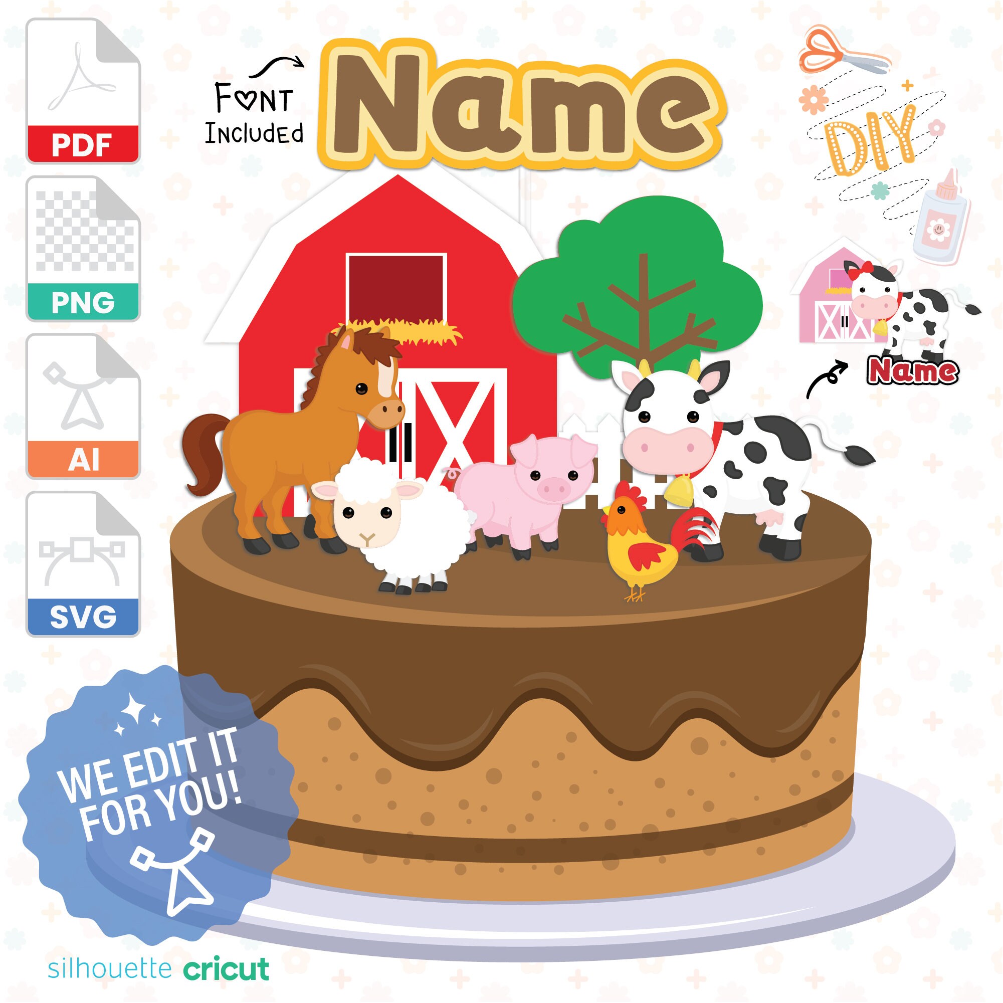 Farm Animals Barnyard Cake Topper, Barnyard Cake Topper, Farm Party ...