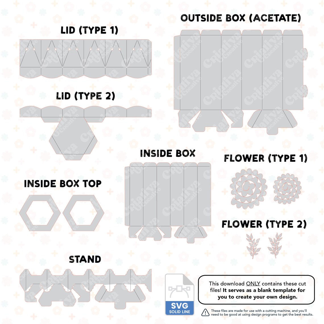 Tall Hexagon Box With Lid Template, Party Favor Treat Box, Shaker Box ...