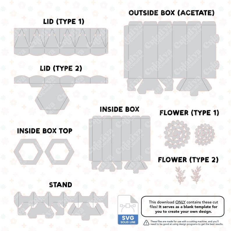 Tall Hexagon Box With Lid Template, Party Favor Treat Box, Shaker Box ...