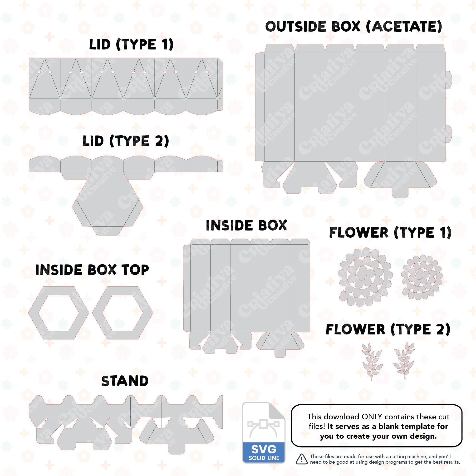 Tall Hexagon Box With Lid Template, Party Favor Treat Box, Shaker Box ...