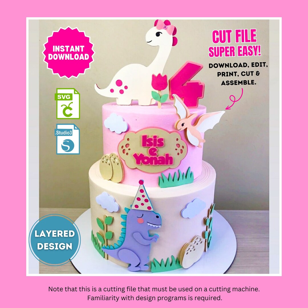 Dinosaur Girl Cake Topper Pink Dinosaur Party Girl Baby Dino - Etsy