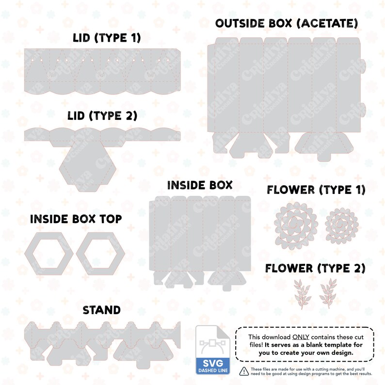 Tall Hexagon Box With Lid Template, Party Favor Treat Box, Shaker Box ...